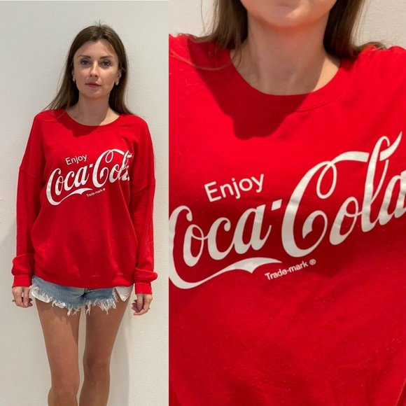 Coca Cola | Tops | Coca Cola Red Crewneck Sweat Shirt Sz L | Poshmark